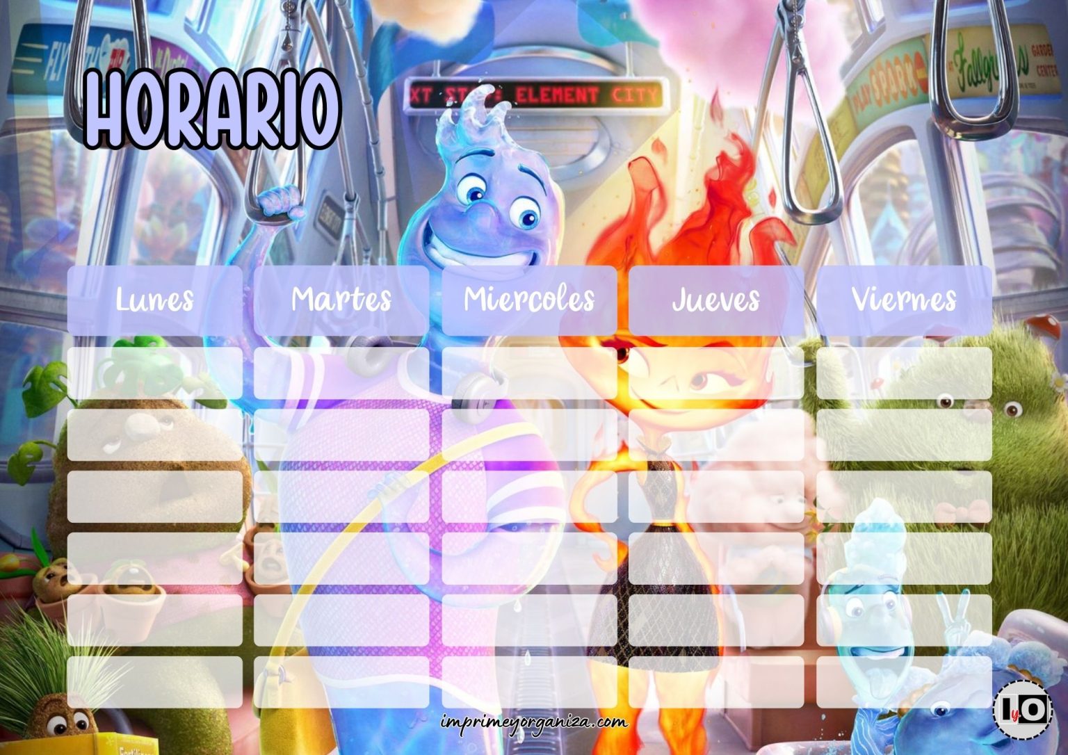 Horarios de clases de personajes animados en PDF [GRATIS]