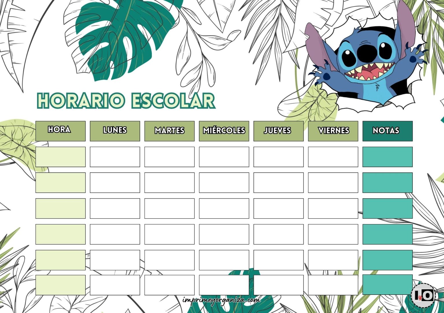 Horarios de clases de personajes animados en PDF [GRATIS]