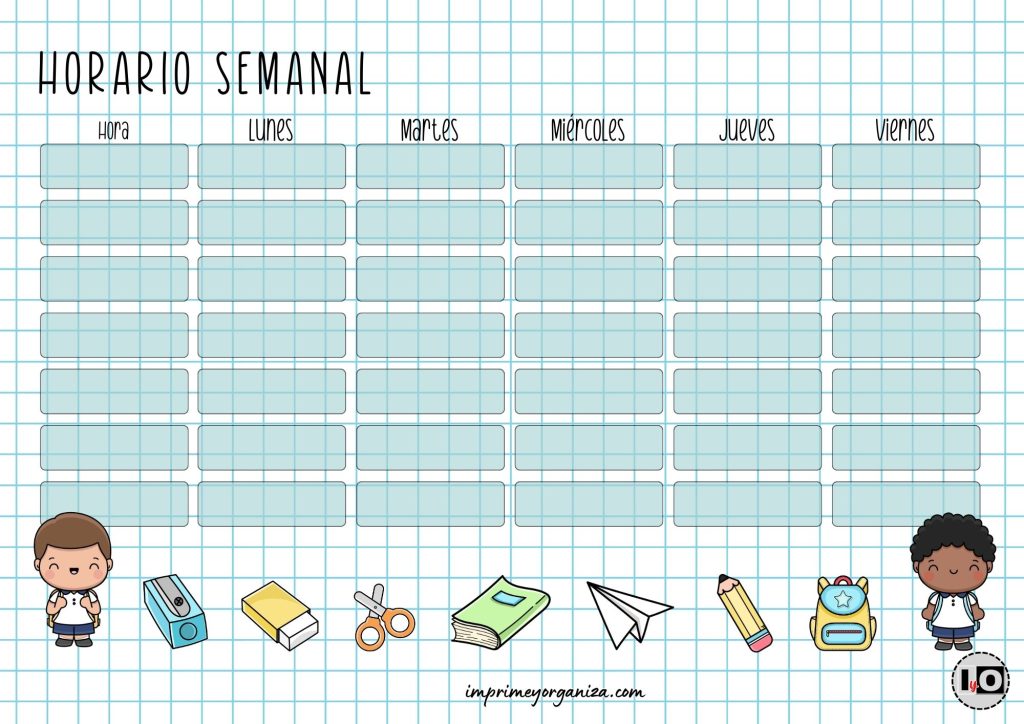 Horarios de clases de personajes animados en PDF [GRATIS]