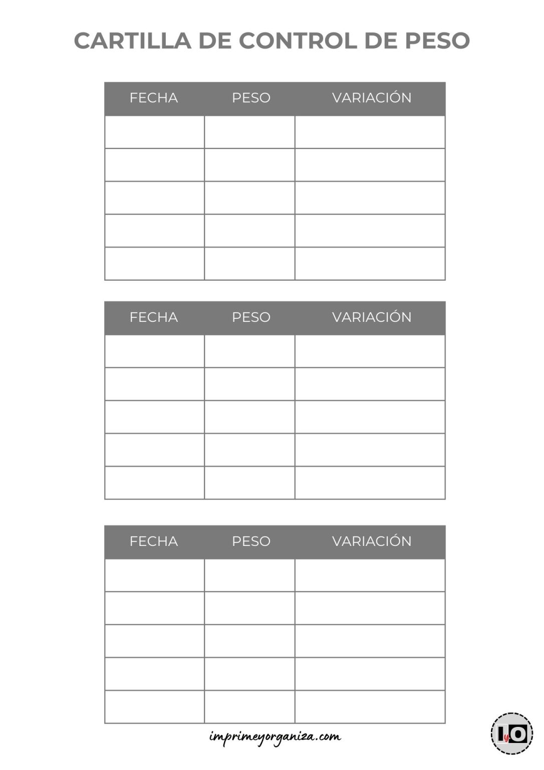 Plantillas de Control de Peso en PDF Gratis