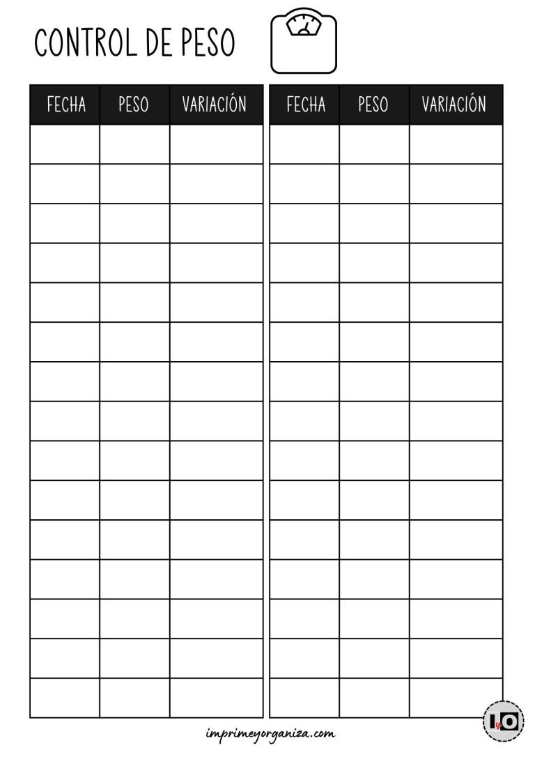 Plantillas de Control de Peso en PDF Gratis