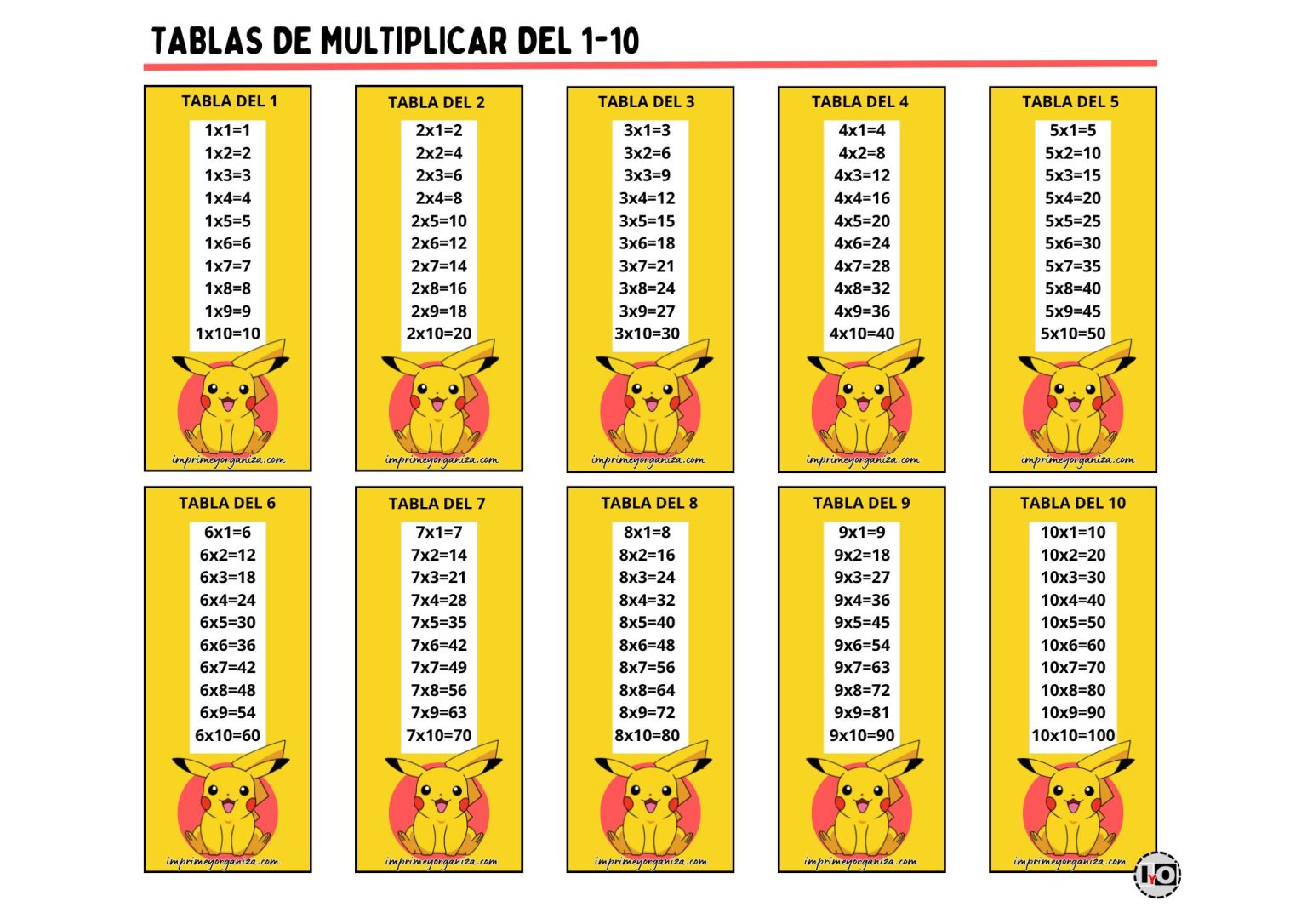 Plantillas de las tablas 1-10 para imprimir en PDF [GRATIS]