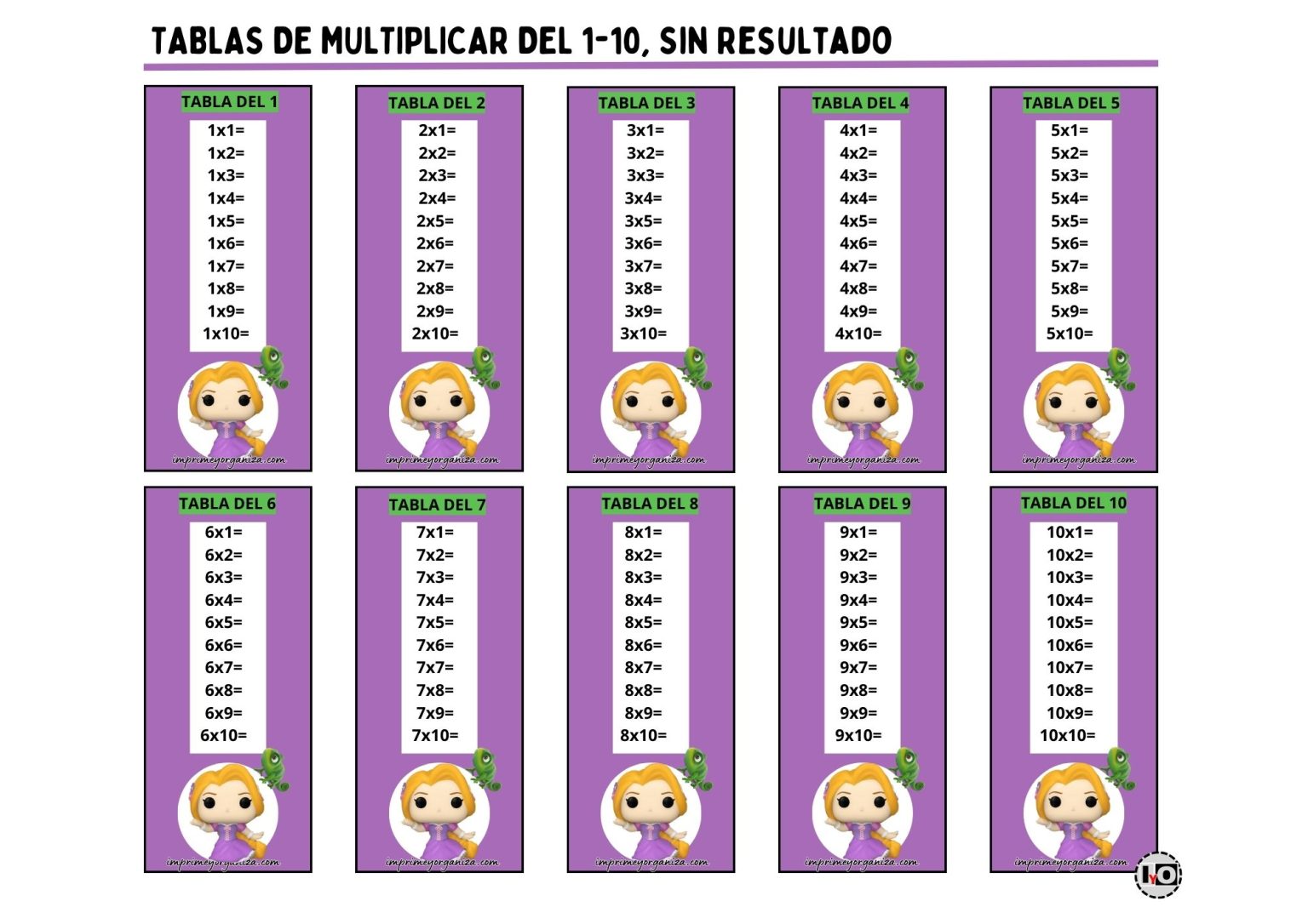 Tablas del 1 al 10 sin resultado para imprimir [GRATIS]