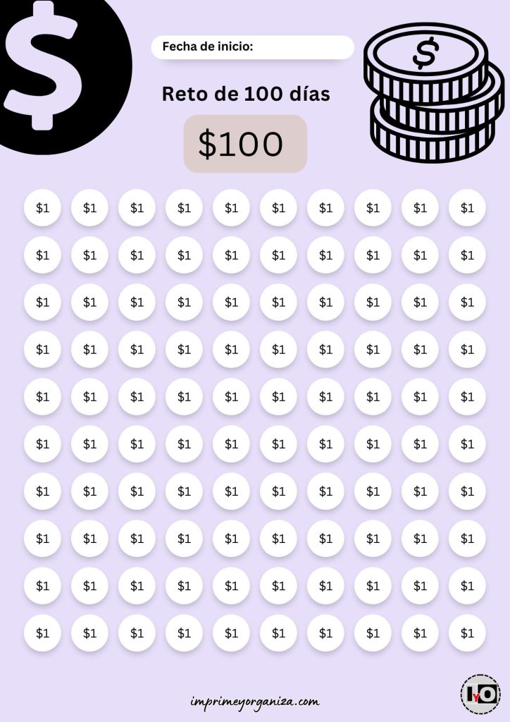 Retos de ahorro en 100 días para imprimir en PDF [GRATIS]