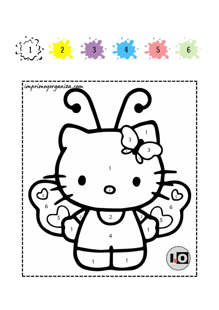 Hello Kitty para colorear por número en PDF [GRATIS]
