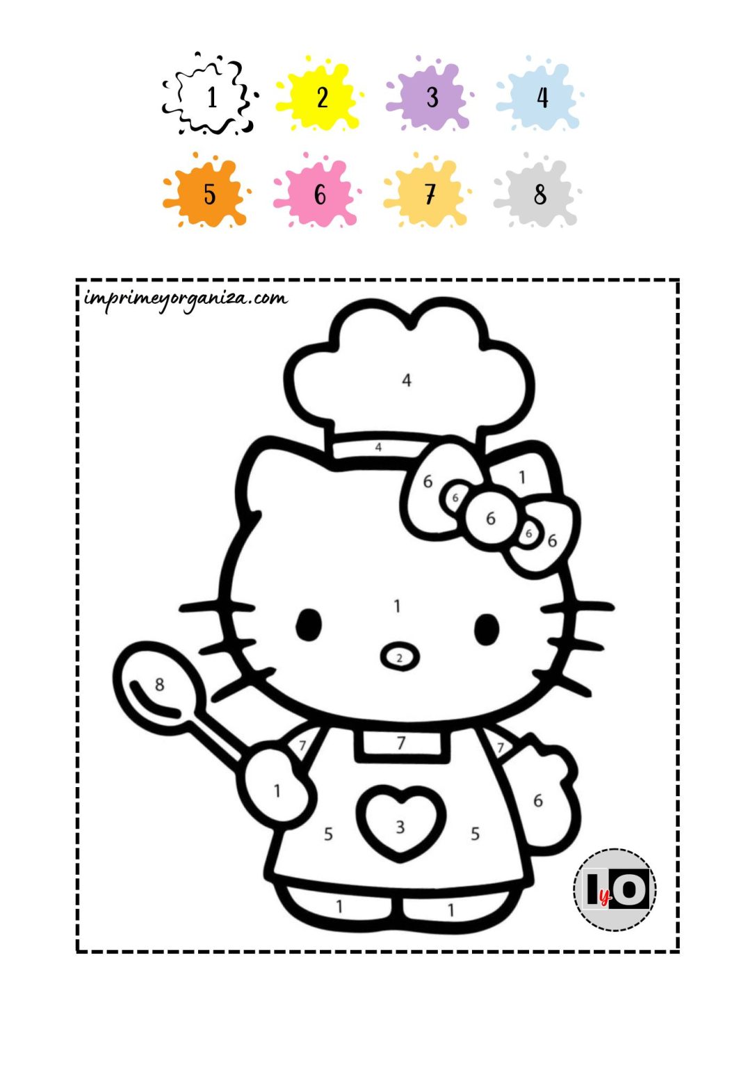 Hello Kitty para colorear por número en PDF [GRATIS]