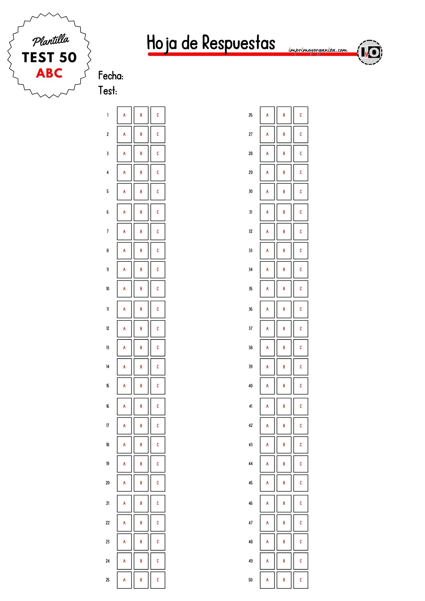 Plantillas para Test - Imprime y Organiza