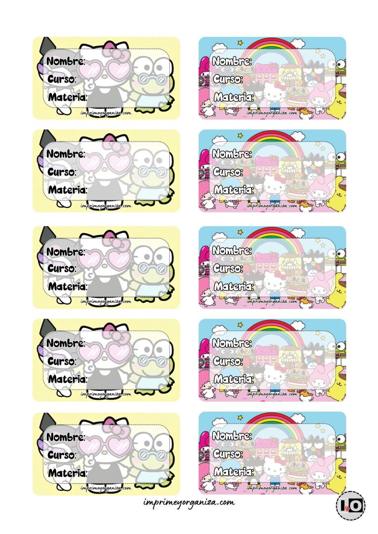 Etiquetas escolares de Hello Kitty y amigos en PDF [GRATIS]