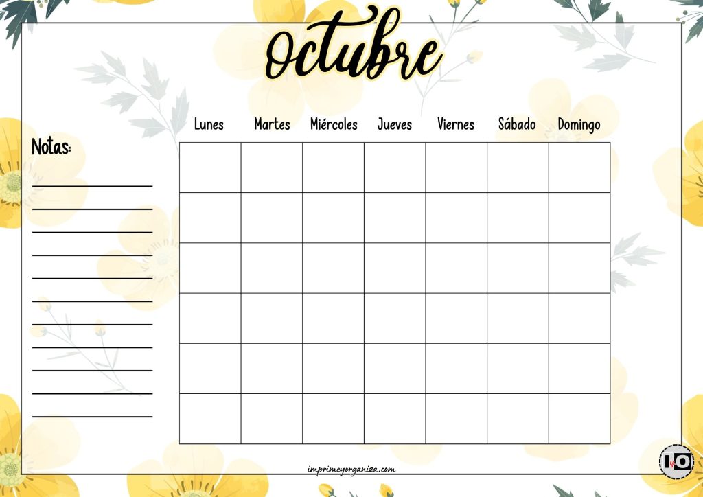Calendarios de Octubre para Imprimir en PDF [GRATIS]