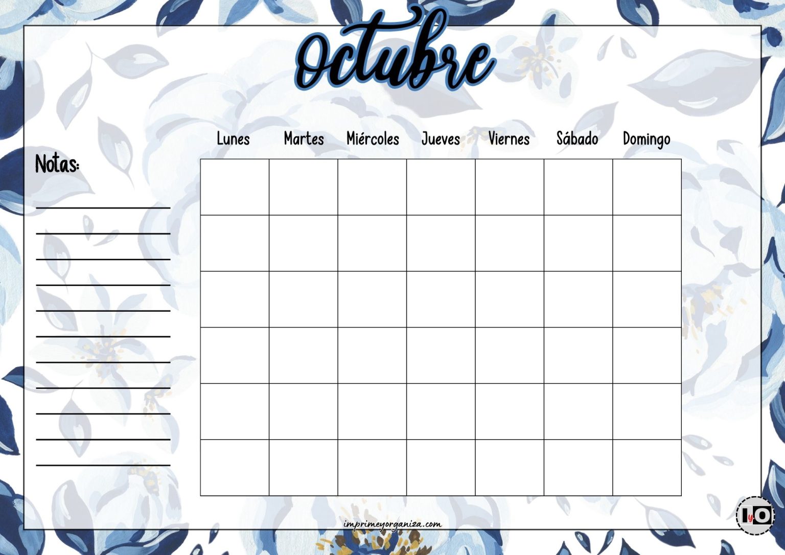 Calendarios de Octubre para Imprimir en PDF [GRATIS]