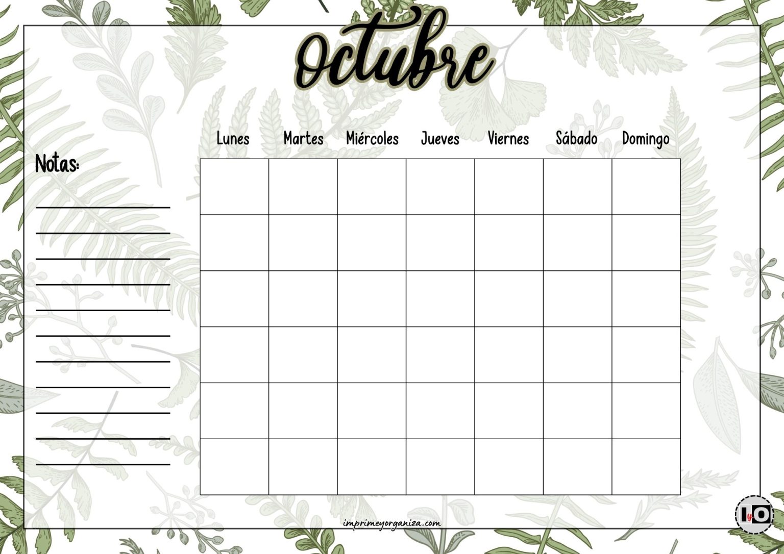 Calendarios de Octubre para Imprimir en PDF [GRATIS]