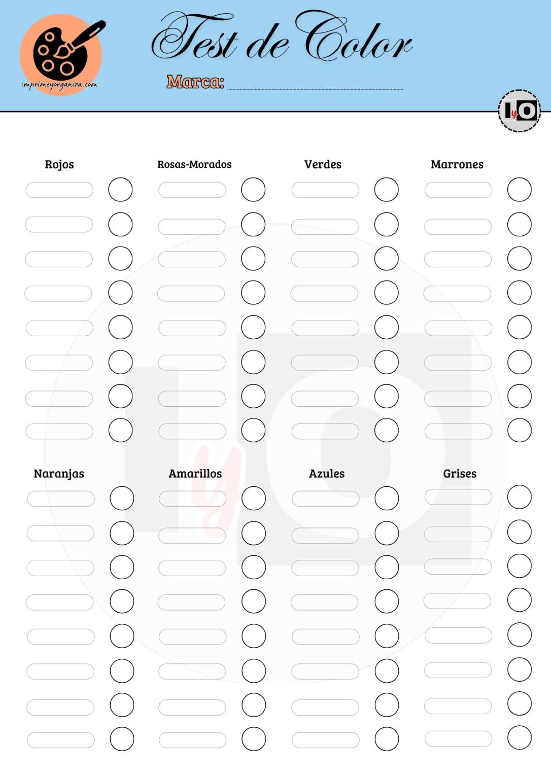 Plantillas de Color Charts para imprimir en PDF [GRATIS]