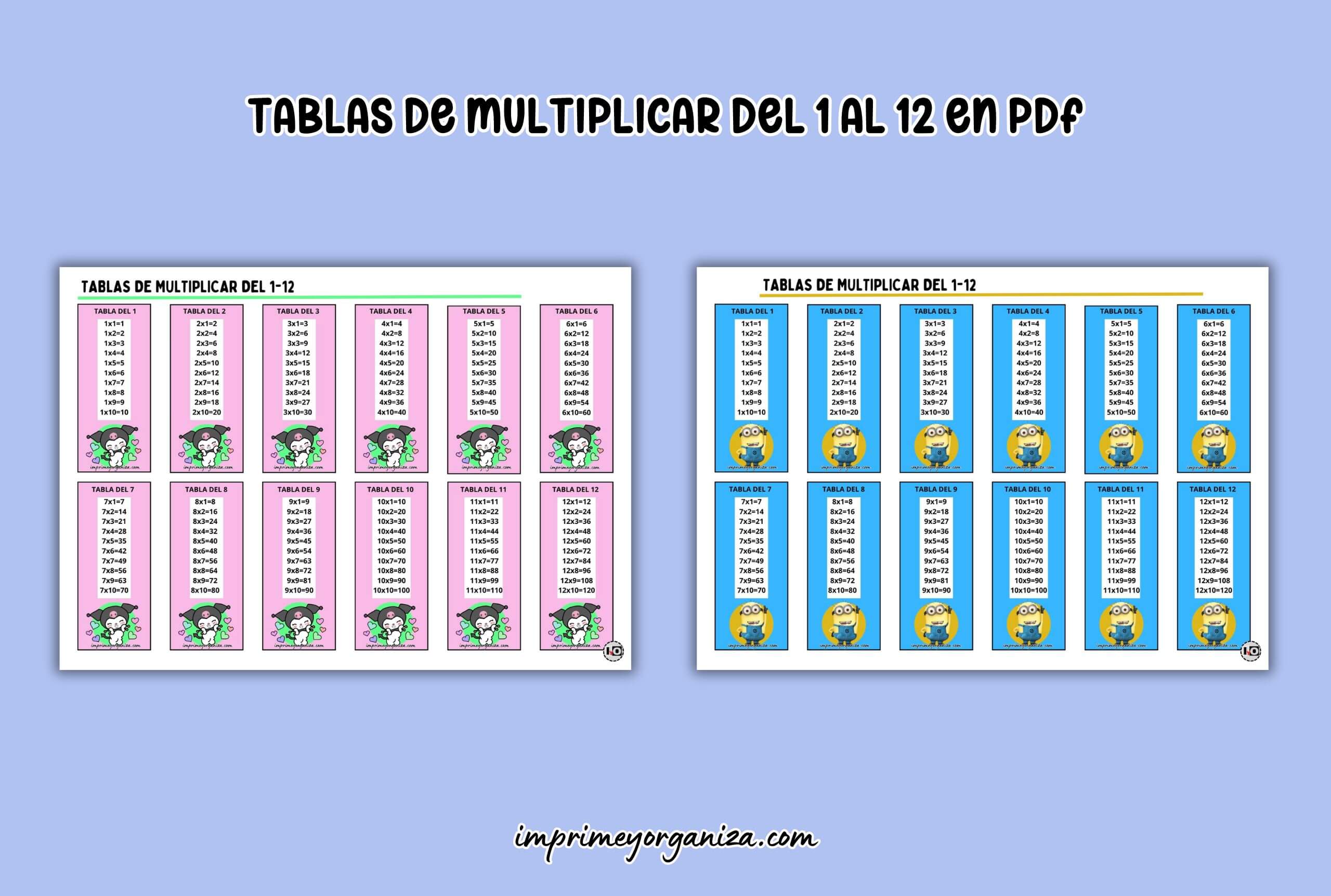 Plantillas de las tablas 1-12 para imprimir en PDF [GRATIS]