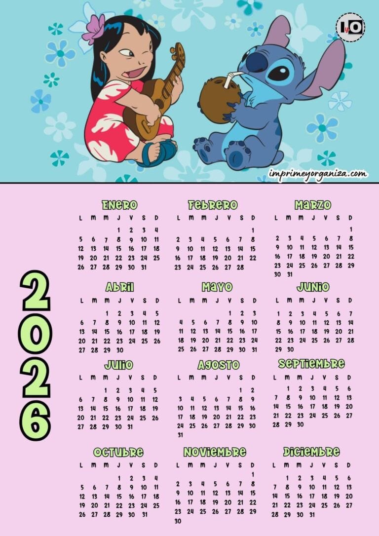 Calendarios Infantiles 2026 Stitch en PDF [GRATIS]