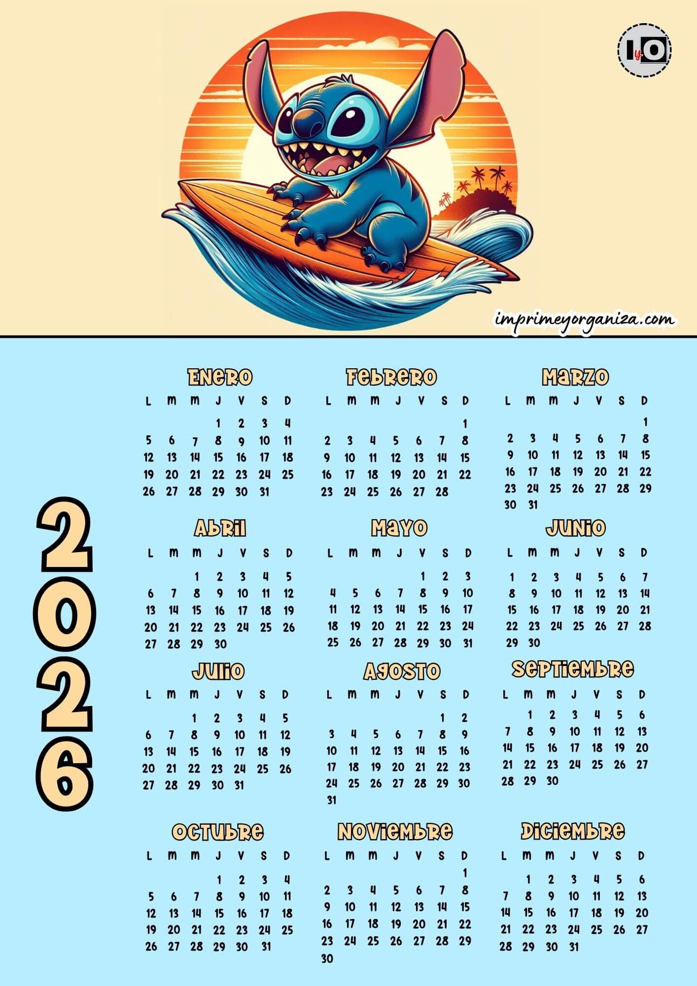 Calendarios Infantiles 2026 Stitch en PDF [GRATIS]