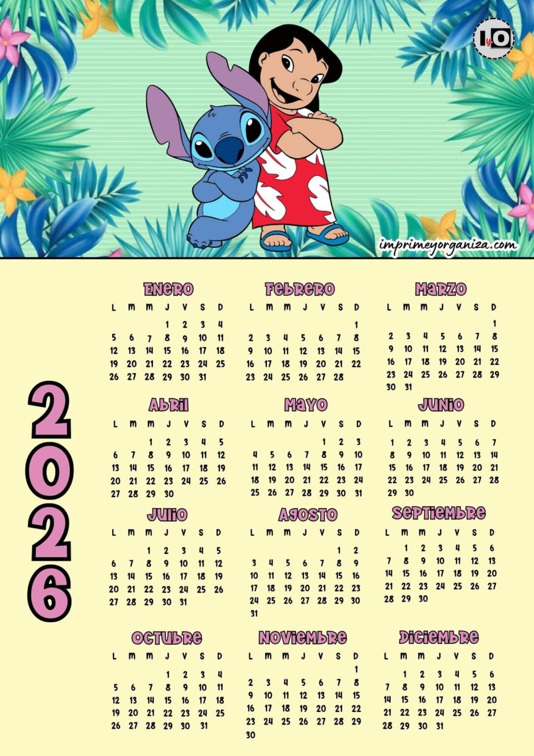 Calendarios Infantiles 2026 Stitch en PDF [GRATIS]