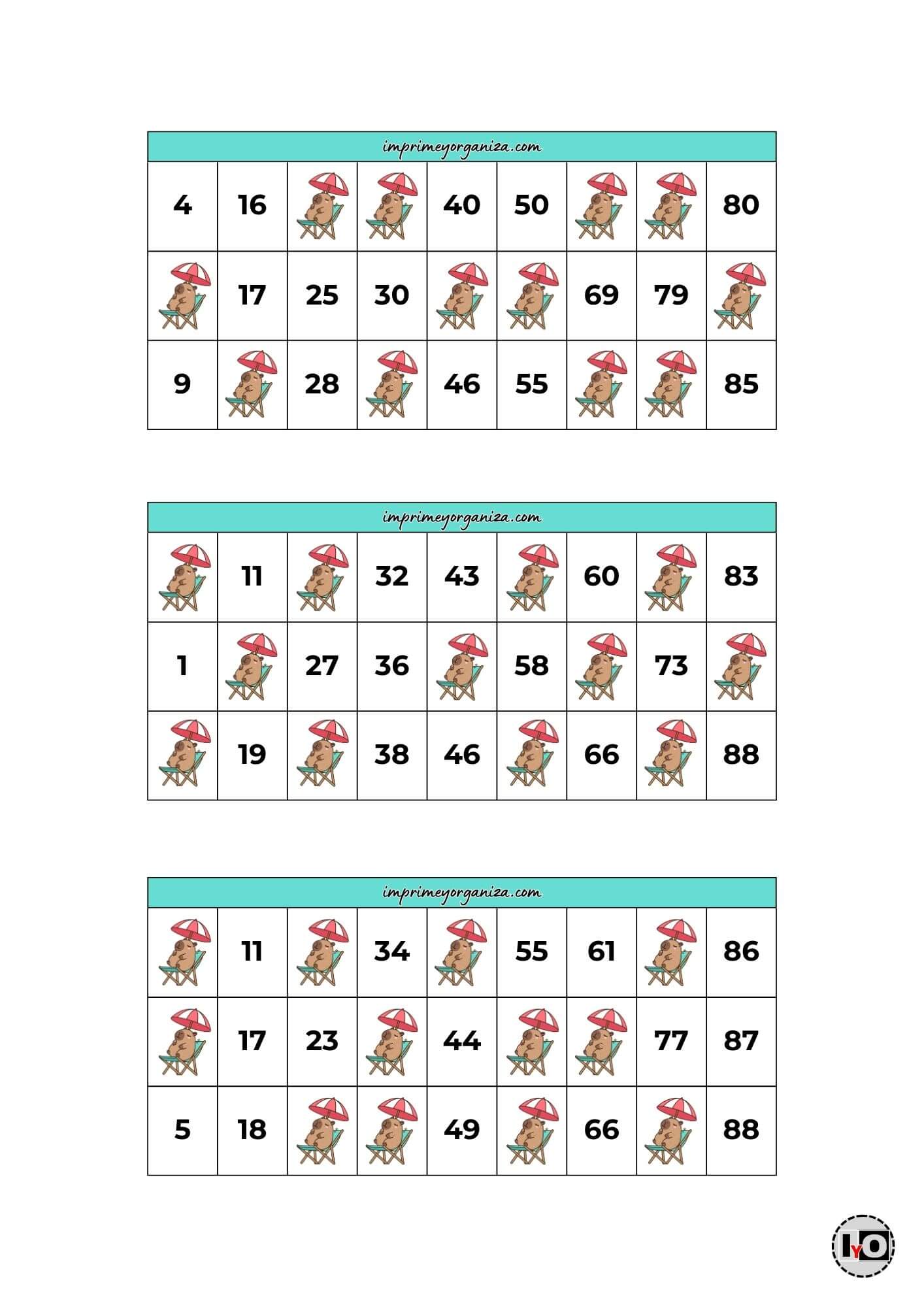 Cartones de Bingo de Capibaras para imprimir en PDF [GRATIS]