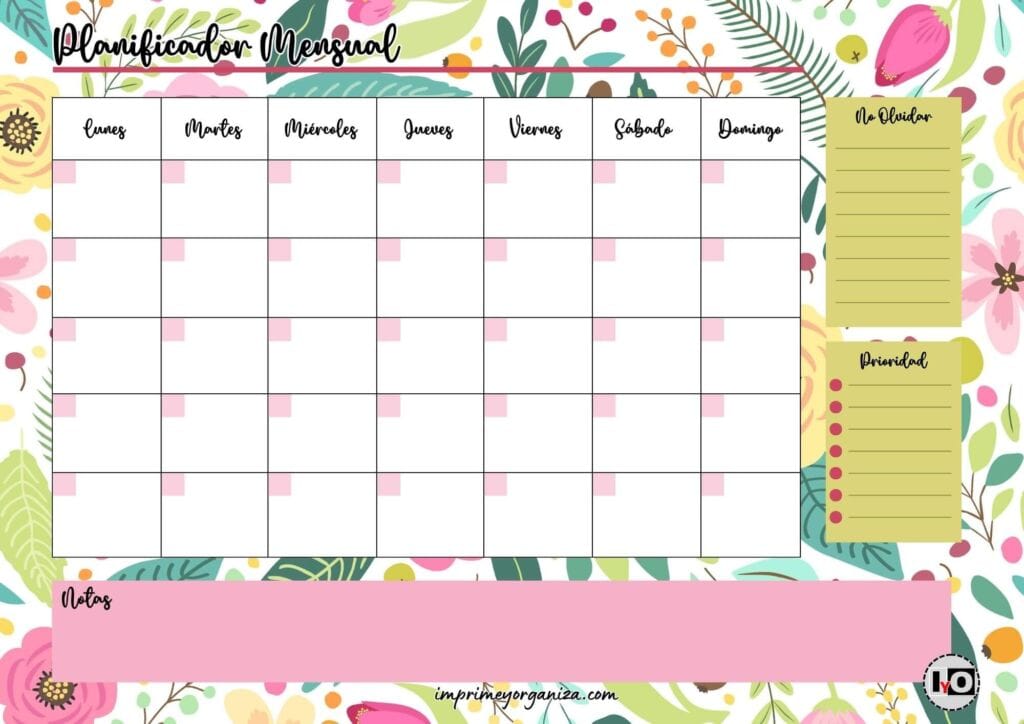 Planificadores Mensuales Florales en PDF [GRATIS]