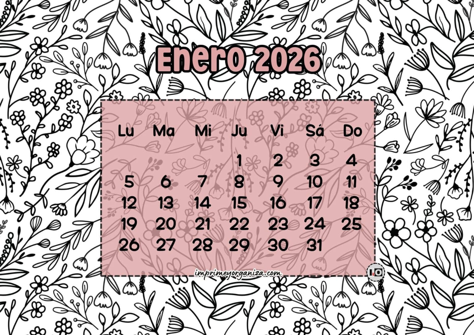 Calendarios Mensuales 2026 Flores Line Art en PDF [GRATIS]