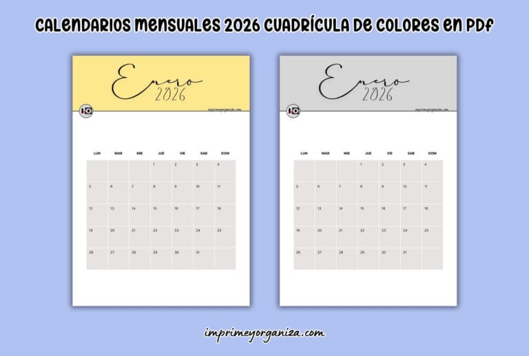 Calendarios Mensuales 2026 Cuadrícula Color en PDF [GRATIS]