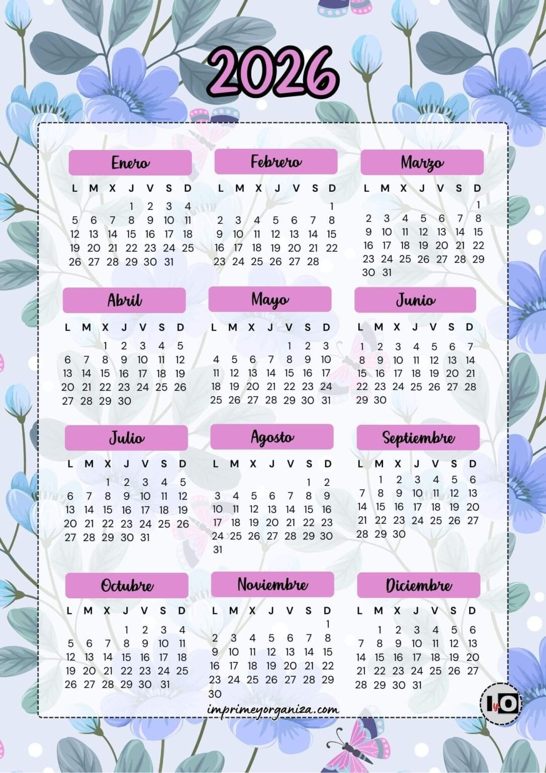 Calendarios Anuales 2026 Florales en PDF [GRATIS]