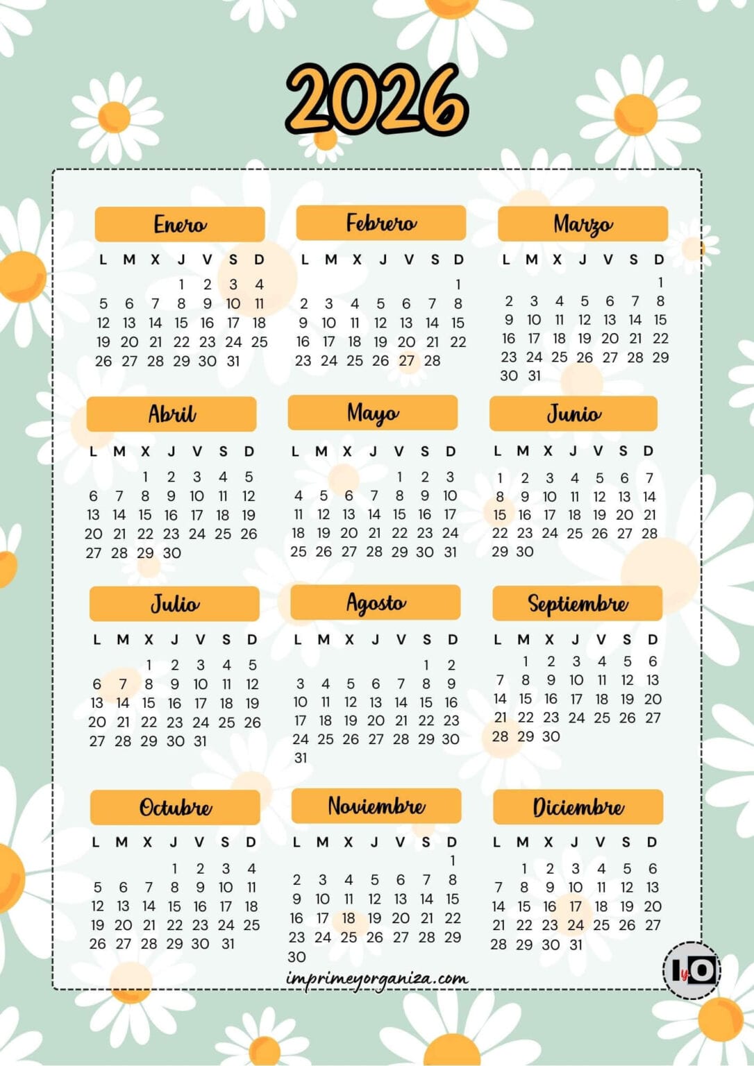 Calendarios Anuales 2026 Florales en PDF [GRATIS]