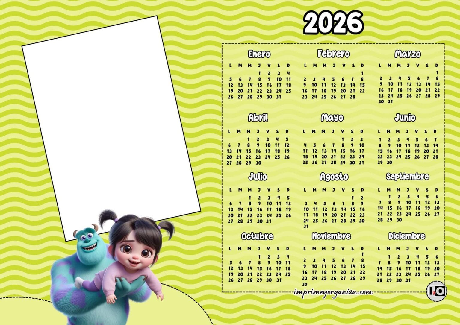 Calendarios Infantiles 2026 Personalizables en PDF [GRATIS]
