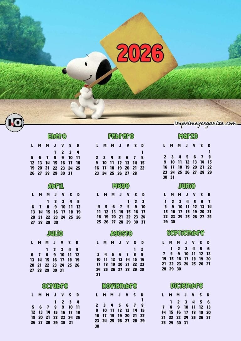 Calendarios Infantiles 2026 de Snoopy en PDF [GRATIS]
