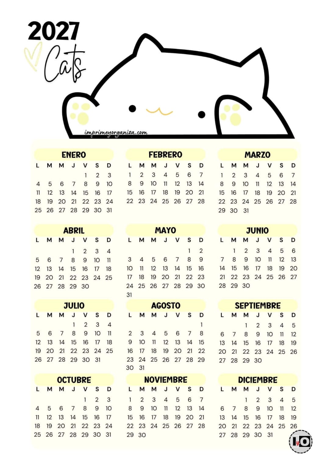 Calendarios Anuales 2027 Love Cats en PDF [GRATIS]